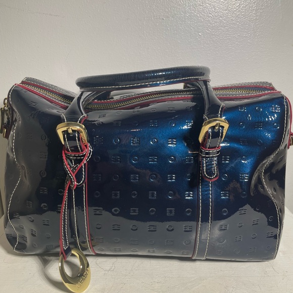 Arcadia | Bags | Arcadia Metallic Blue Patent Leather Satchel ...